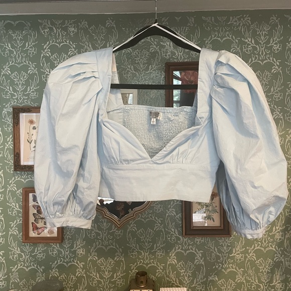 Shareen Collections | Tops | Puffed Sleeves Blue Cottagecore Crop Top ...